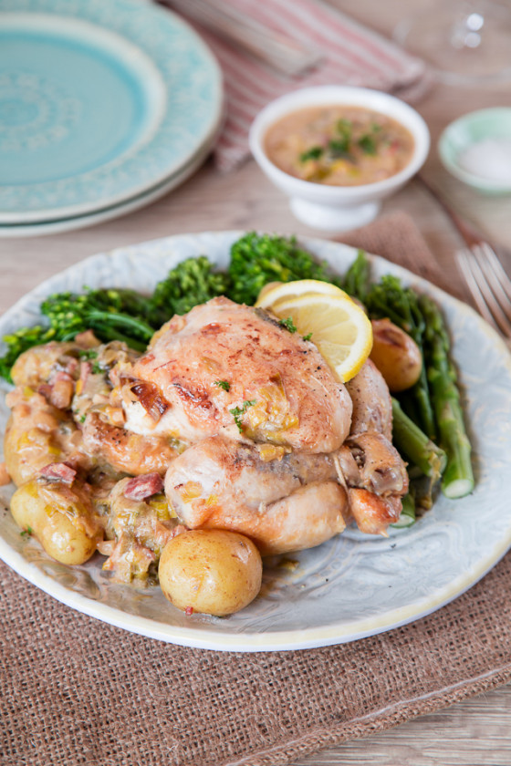 One Pot Poussin with Spring Vegetables - Helen's Fuss Free Flavours