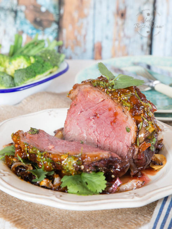 Quick cook beef mini roast with coriander and chutney glaze recipe