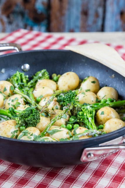 Creamy New Potatoes with Spring Vegetables.