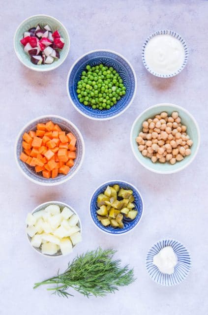 Healthier Vegetarian Russian Potato Salad Recipe | Fuss Free Flavours