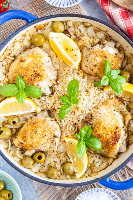 Easy Greek Chicken with Rice With Rice (One Pot) - Helen's Fuss Free ...