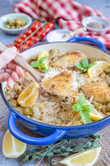 Easy Greek Chicken with Rice With Rice (One Pot) - Helen's Fuss Free ...
