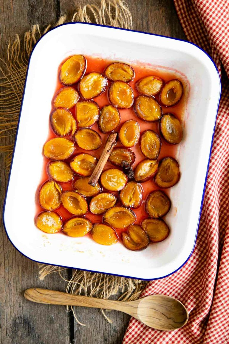 Easy Roasted Plums in Spiced Syrup - Helen's Fuss Free Flavours