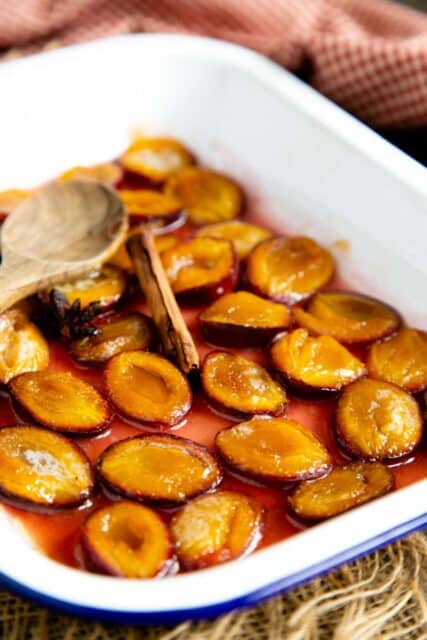 Easy Roasted Plums in Spiced Syrup - Helen's Fuss Free Flavours